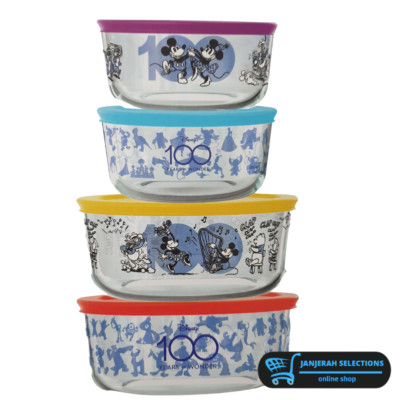 Pyrex Disney Theme 4 Glass Round Bowls Food Storage - 100-Yr ...