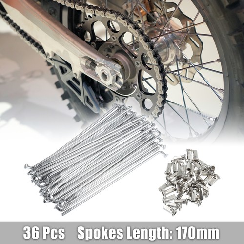 36pcs Silver Tone 4mm Thread Dia 170mm Length Motorcycle Wheel Spokes w ...