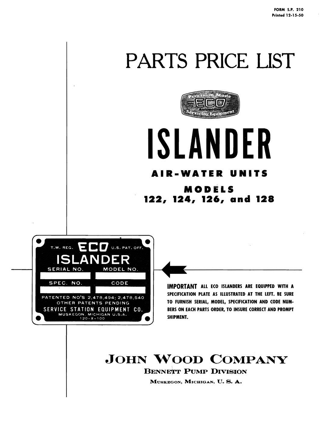 ECO Tireflator Islander 120 Series Factory Parts List gas station tire ...