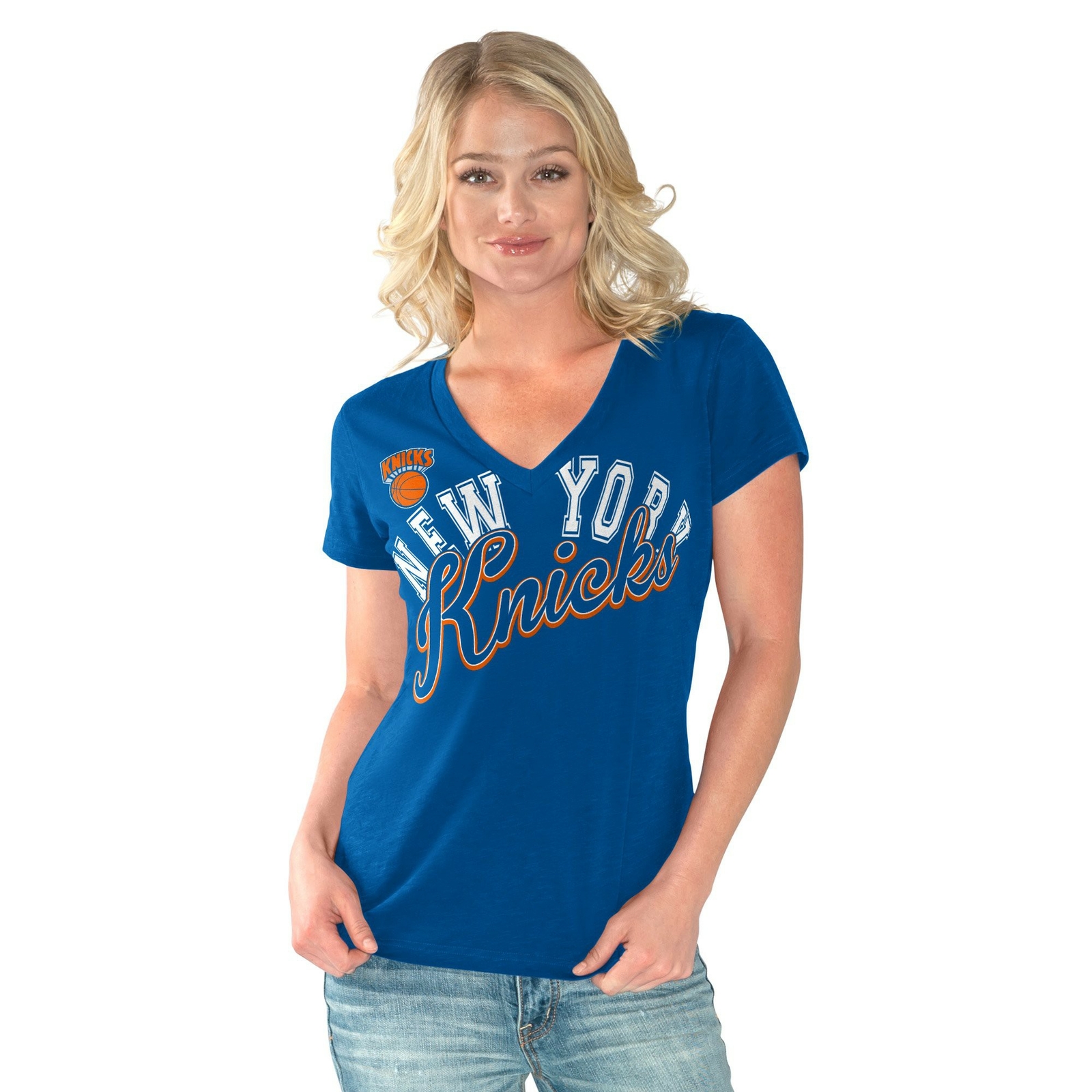 GIII For Her NBA New York Knicks Women's Home Field Slub V-Neck Short ...