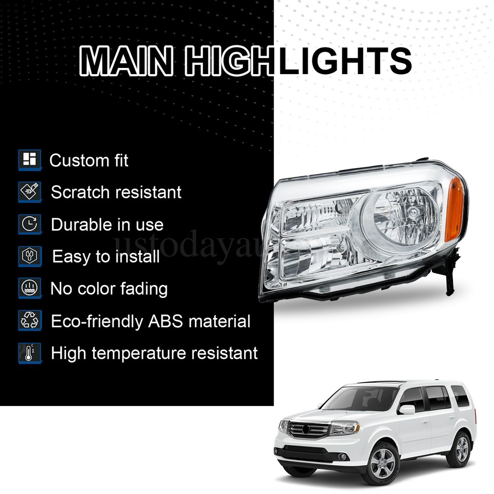 Headlights Pair For 2012 2013 2014 2015 Honda Pilot Halogen Chrome ...