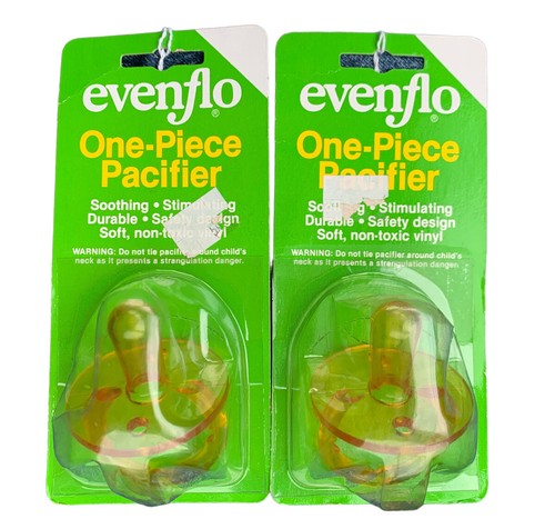 2 Evenflo 1982 Vintage One Piece Binky Pacifiers Infant Vinyl OLD STOCK ...