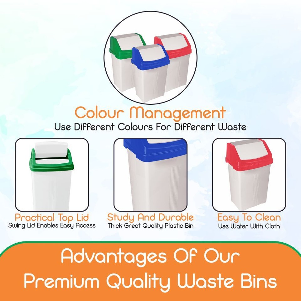 50L Large Plastic Dustbins With Lid Swing Top For Kitchen Waste Bin ...