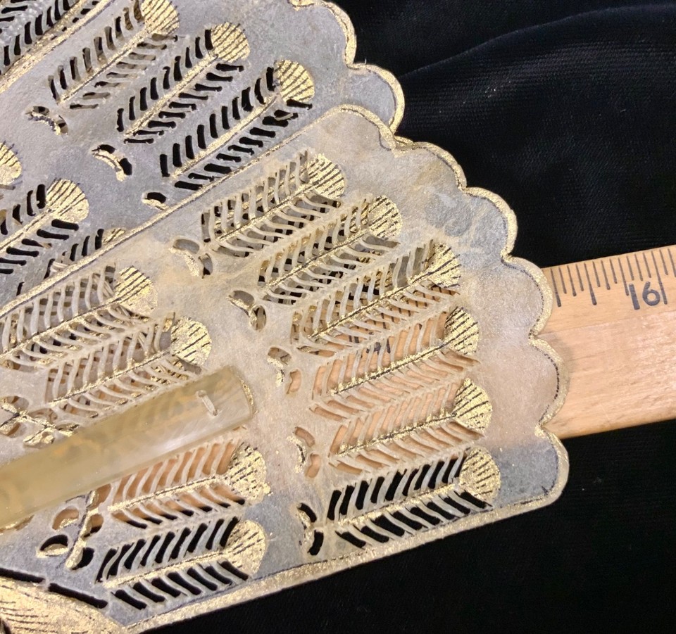 Antique Lady’s Fan Pierced Vellum Gold “Monture” Gilded Gold Dutch ...