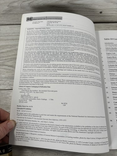 Chevrolet By The Numbers Colvin Manual Book Parts Reference 1970 1975 ...