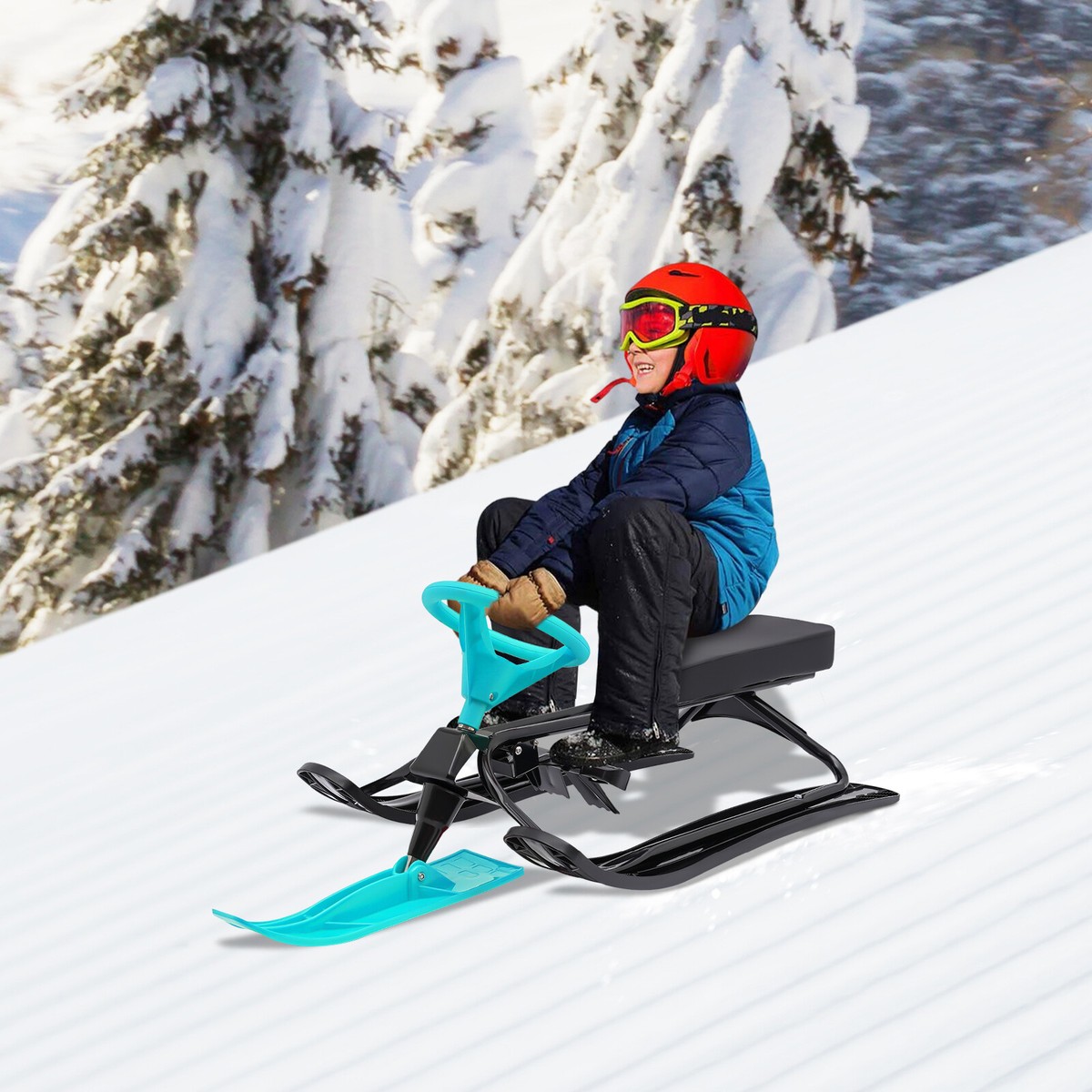 Steering Snow Sleds Snow Sled For Kids, Adults Toboggan Sled, Easy
