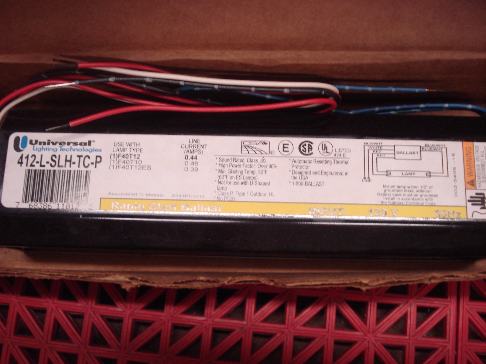 Universal Magnetic Fluorescent Ballast 412-L-SLH-TCP 120V Rapid Start ...