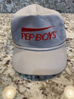 Vintage 90s Pep Boys Snapback Hat Embroidered Gray Red Rope Cap Trucker ...