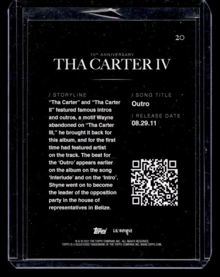 QTY Outro 2021 Topps x Lil Wayne: Tha Carter IV 10th Anniversary #20 | eBay