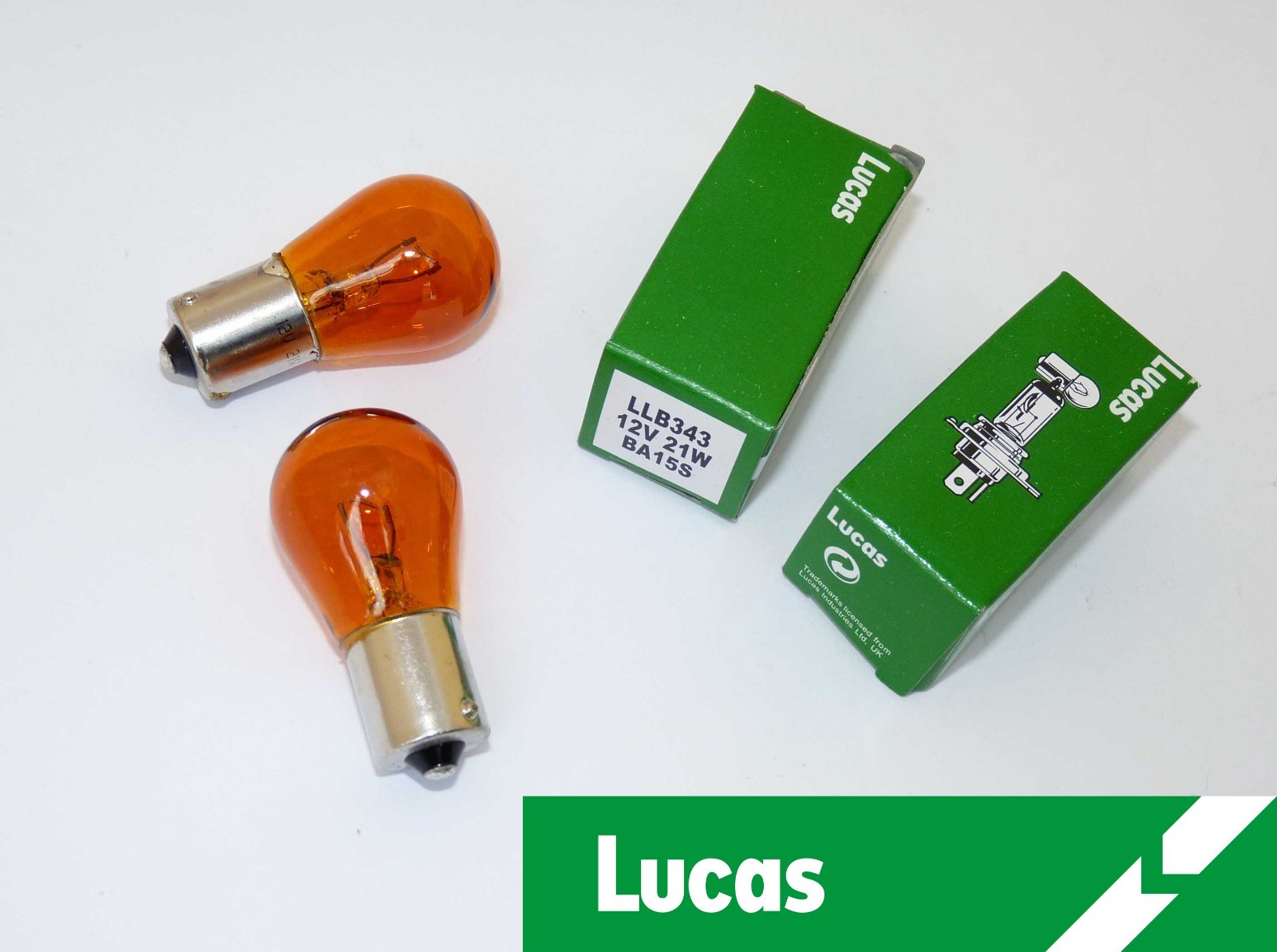 Lucas 12V 21W Pair Amber Single Filament Indicator Lamp Bulbs LLB343 ...