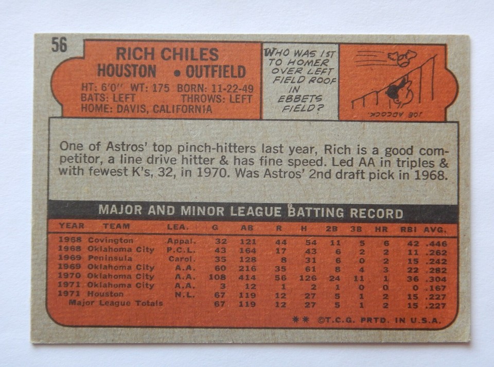 Rich Chiles #56 Topps 1972 Baseball Card (Houston Astros) VG | eBay