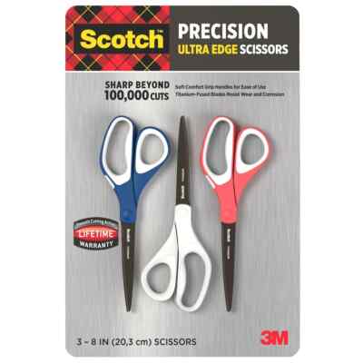 Scotch Precision Ultra Edge Scissors 3Pk Titanium Blades Tension Screw Soft Grip | eBay