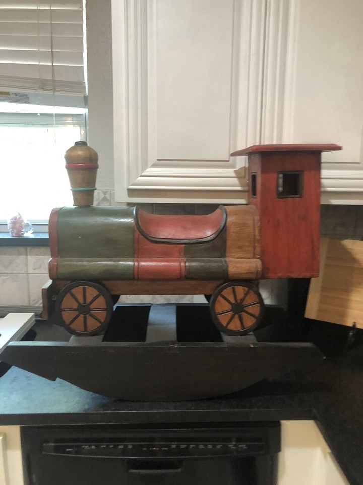 Vintage-Hand-carved heavy Child's Wooden ride-on ride-on Rocking Train ...