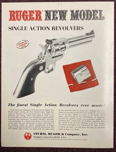 Ruger New Model Single Action Revolvers Flyer Poster Advertisement | eBay
