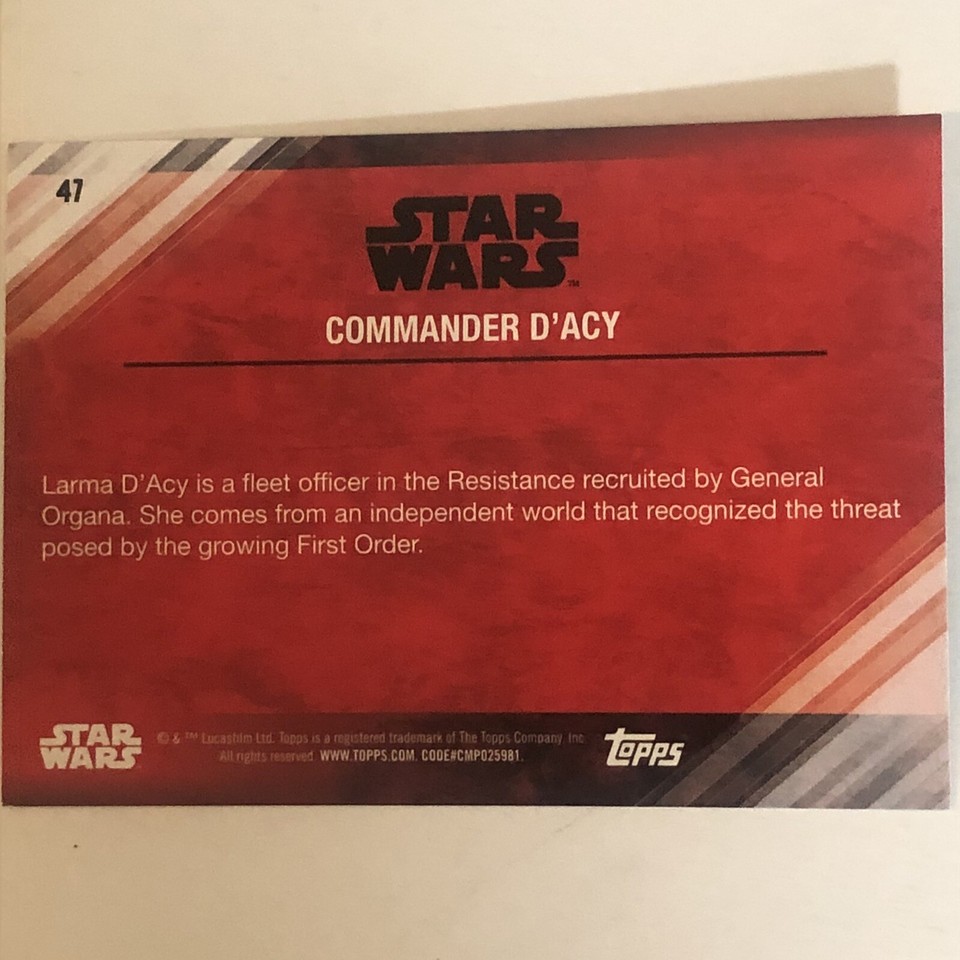 Star Wars The Last Jedi Trading Card #41 Commander D’Acy | eBay