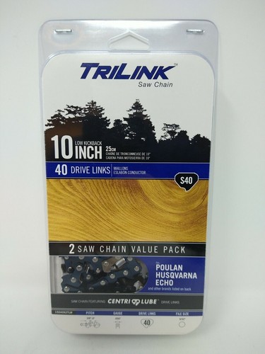 Trilink Saw Chain 2 Pack Value Set 10" Inch S40 .050 W/ 40 Drive Links ...
