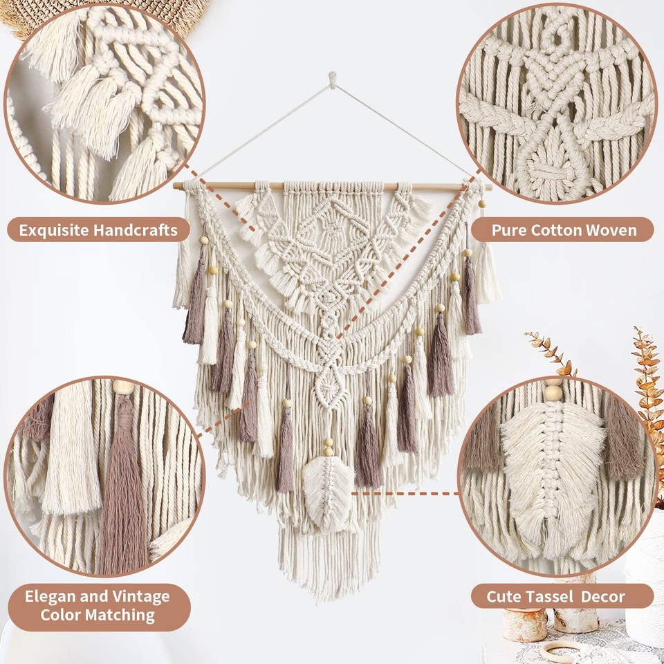 Macrame Wall Hanging, Woven Tapestry Beige & Dusty Rose Handmade Craft ...