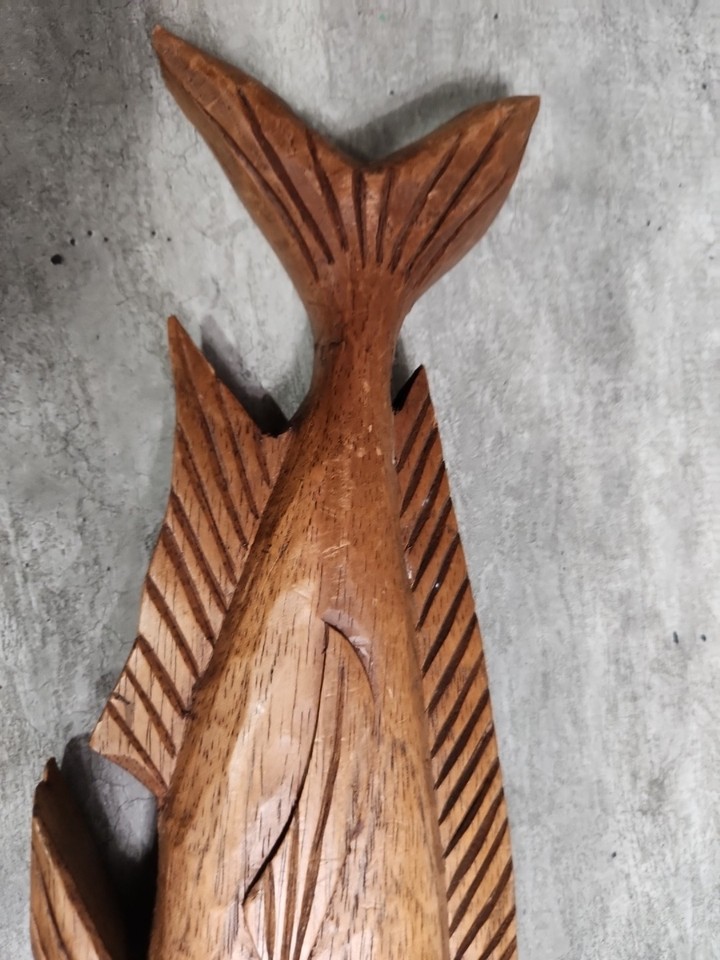 Wood Hand Carved Fish Shaped Wall Hanging Art Naitical Decor Carved By ...