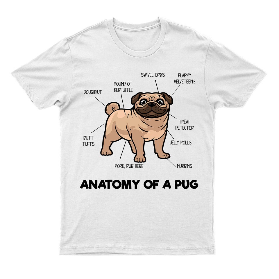 Anatomy Of a Pug Dog Medical Science Biology Body Organs Mens T-Shirt# ...