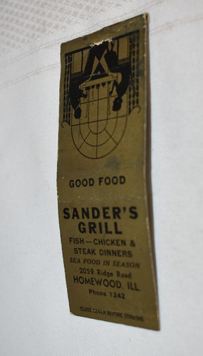 Sanders Grill Homewood Illinois 20 Strike Matchbook Cover | eBay