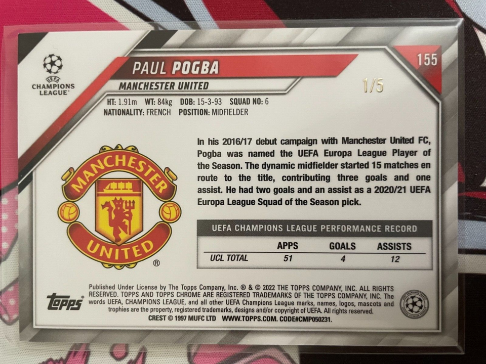 2021-22 Topps UEFA Champions League Chrome, Paul Pogba, Red 1/5, Man ...