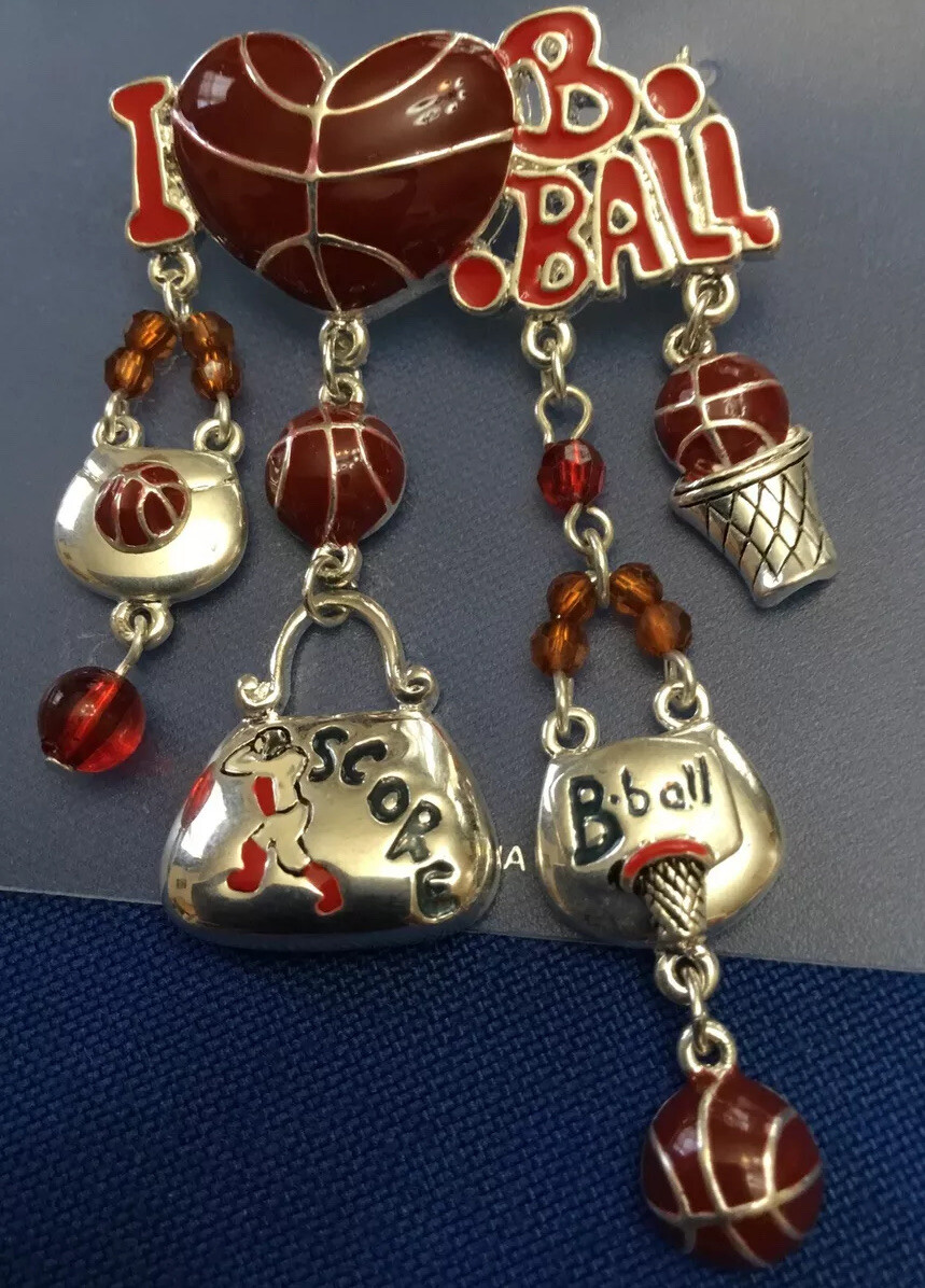 icon collection “I Heart B.Ball” Enameled Charm Brooch. New On Card | eBay