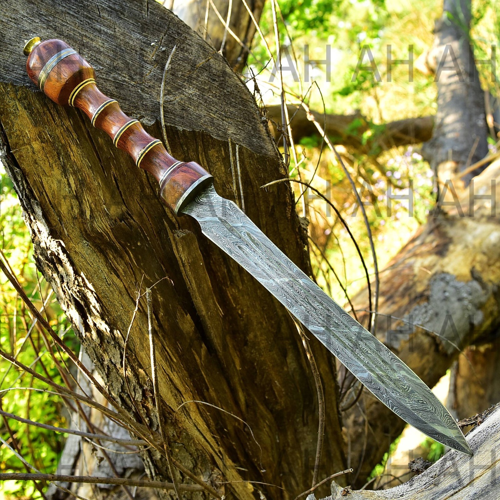 19" HAND FORGED DAMASCUS STEEL GLADIUS SWORD WITH WOOD HANDLE +SHEATH ...