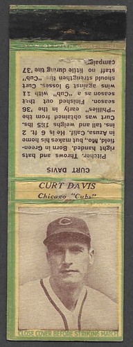 1937 DIAMOND MATCHBOOK Curt Davis CHICAGO CUBS VG A | eBay