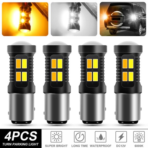 White Amber 1157 LED DRL Switchback Turn Signal Parking Lights Bulbs ...