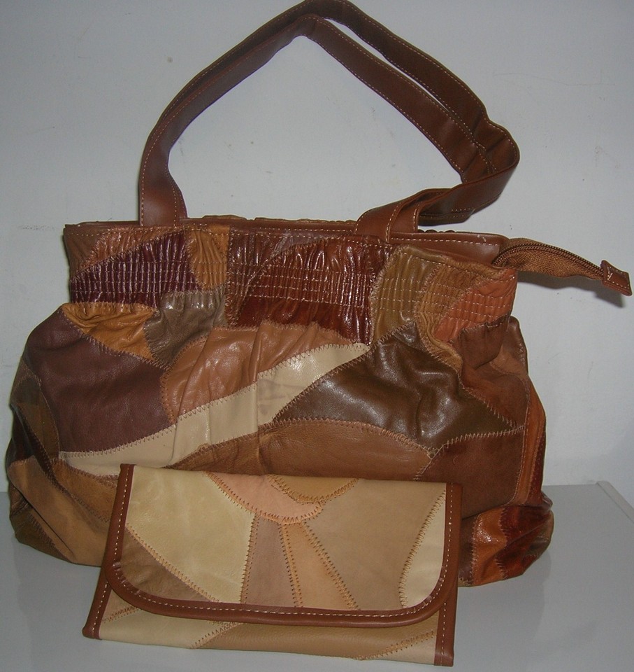 New Genuine leather shoulder bag /Hand Bag matching wallet earth tones ...