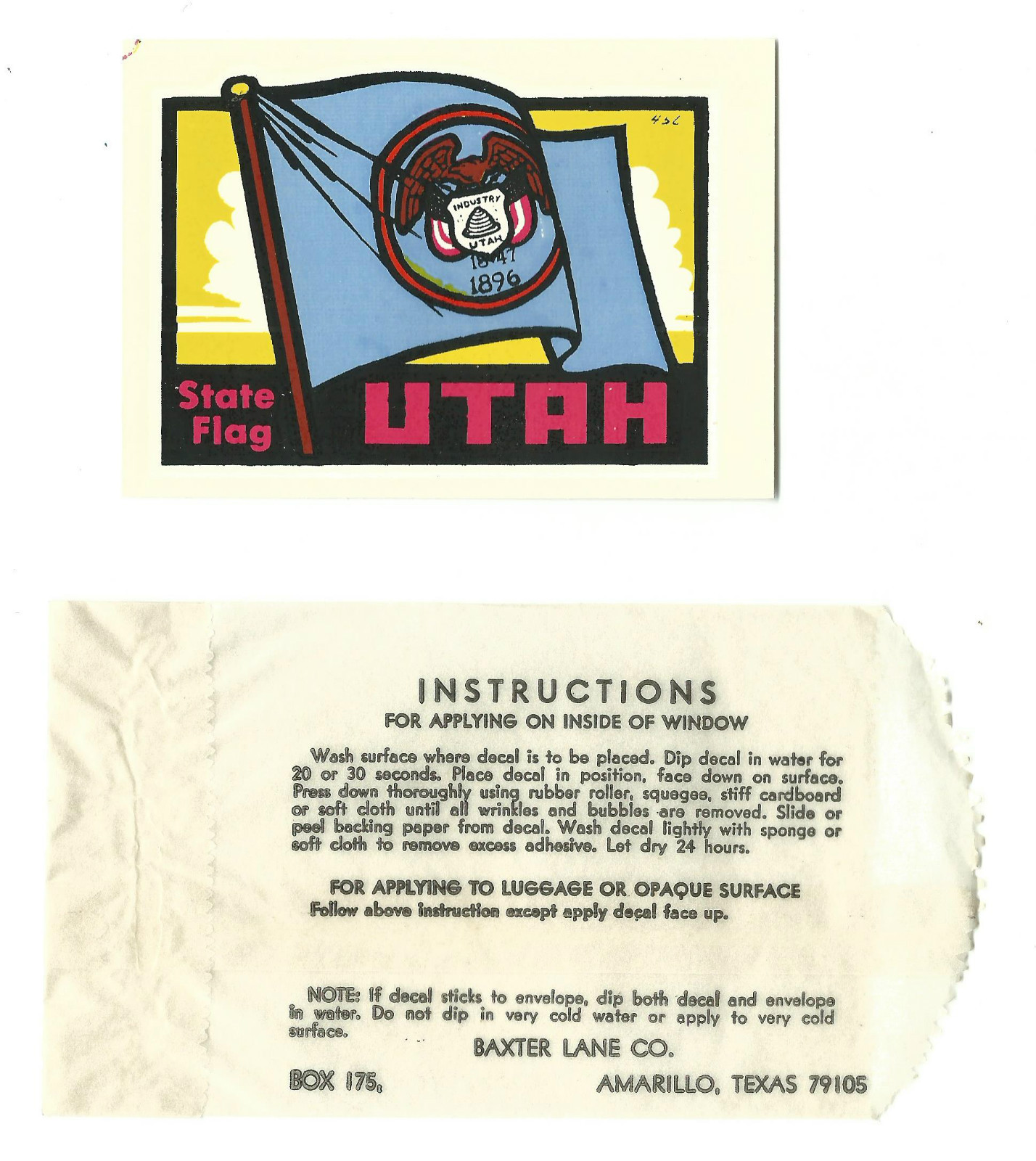 Vintage State Souvenir Window Luggage Decal UTAH State Flag Original ...