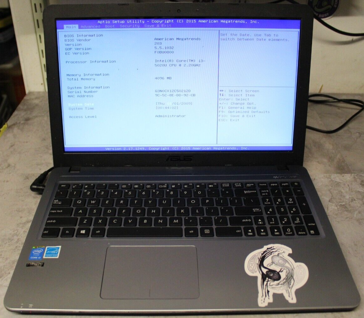 Asus Notebook X540L For Parts Bios No HDD 4GB Ram i3-5020U@2.20GHz CPU ...