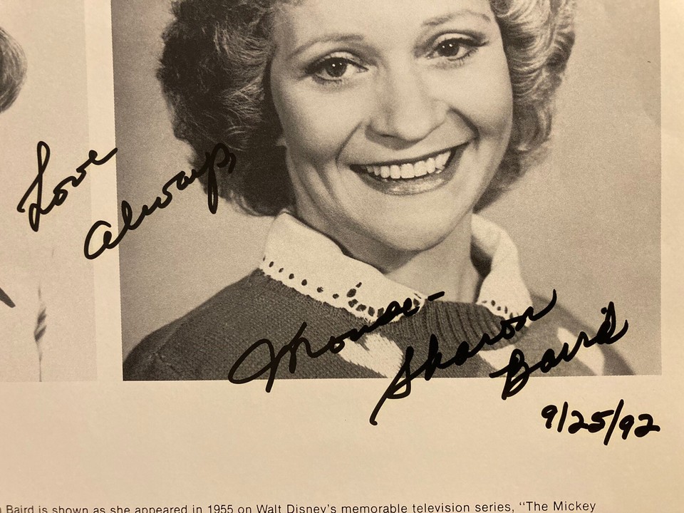 SHARON BAIRD DISNEY MOUSEKETEER Hand Signed Autographed 8.5 X 11 PHOTO ...