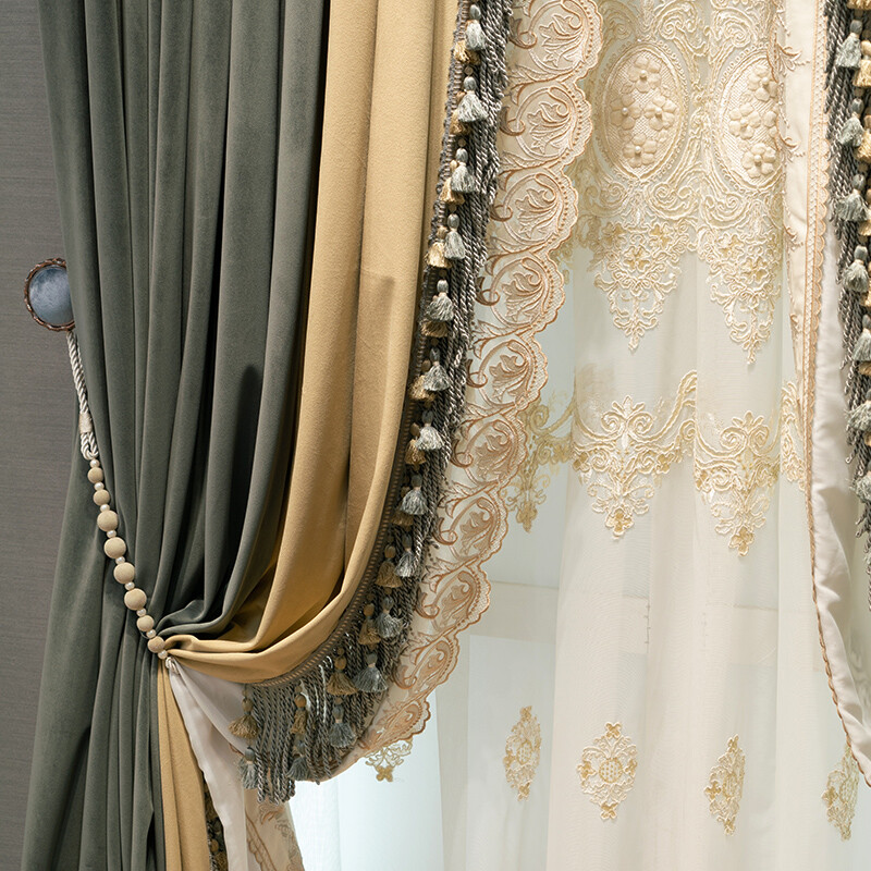 American Dark green luxury velvet thick cloth blackout curtain tulle ...