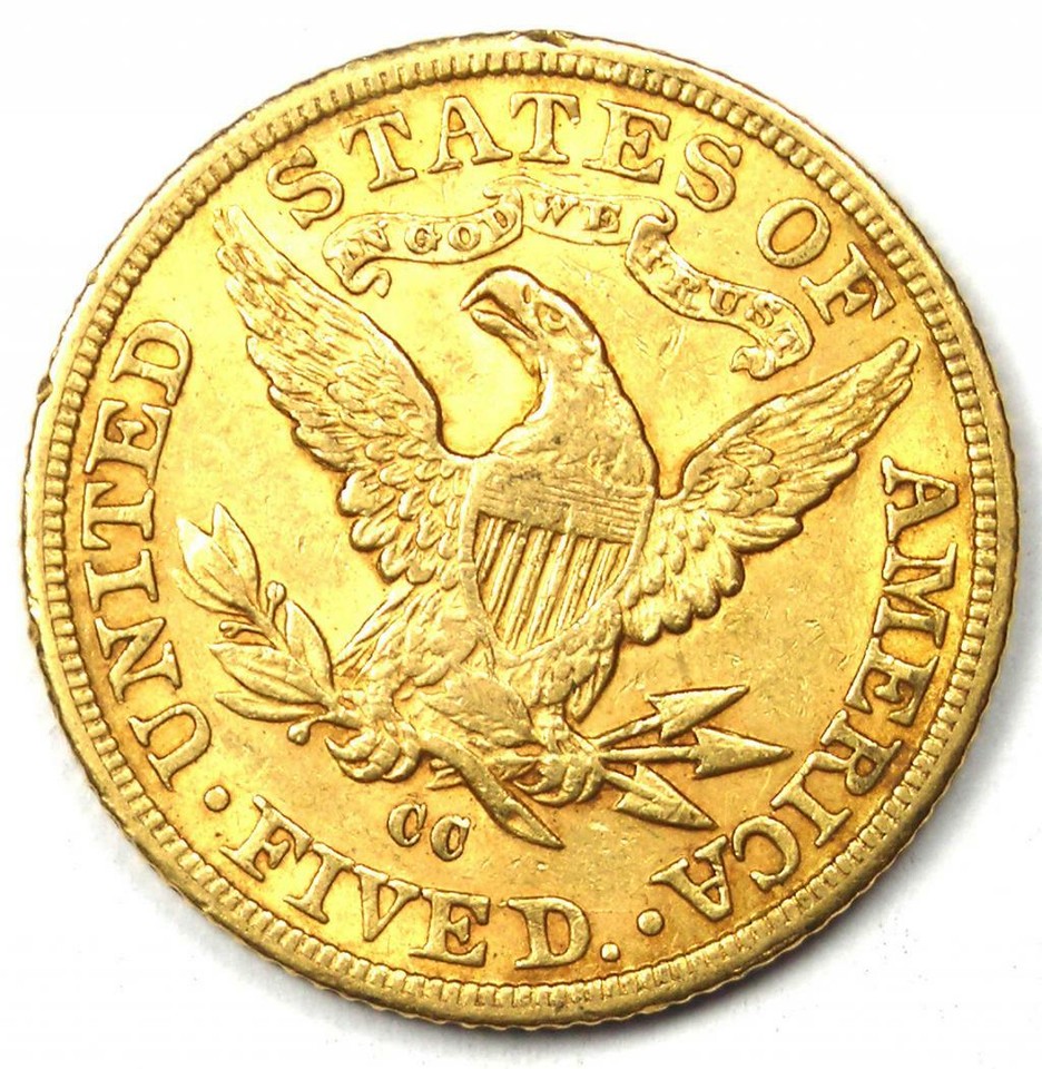 1890-CC Liberty Gold Half Eagle $5 Coin - AU Detail - Rare Carson Gold ...