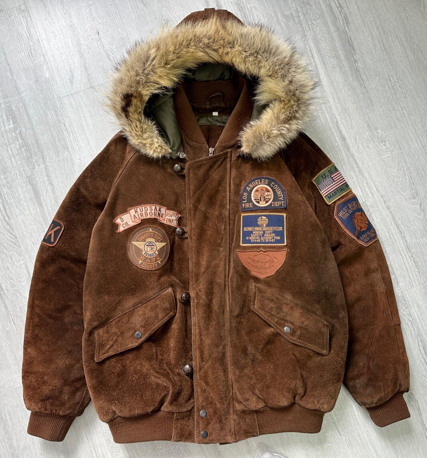 Men's Vintage KUDSAK Suede Leather Military Patch Aviator Coat Jacket ...