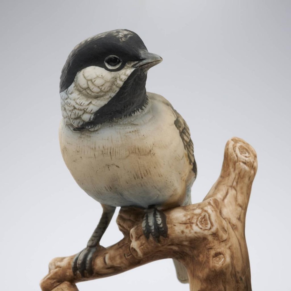 Black Capped Chickadee Porcelain Figurine by Andrea Birds on Branch Flowers 9.5" | eBay