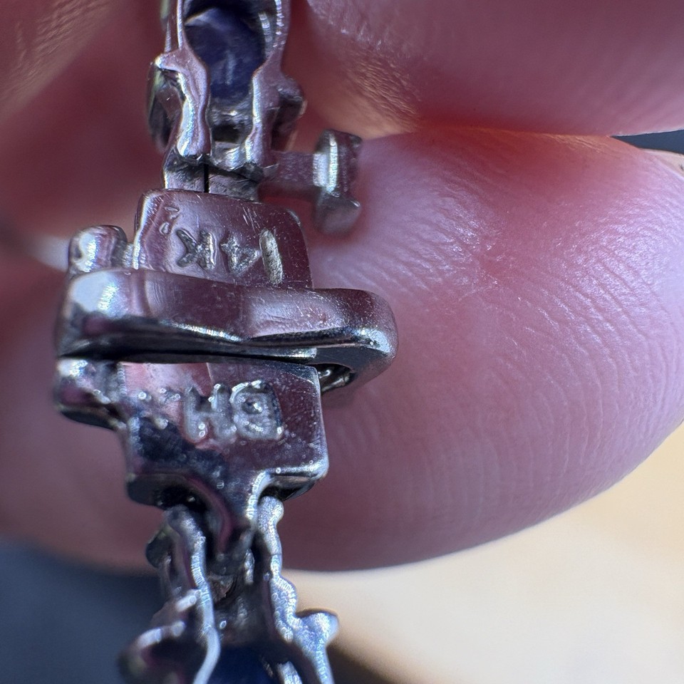 14K White Gold Genuine Blue Sapphire & Diamond Bracelet 6.75” 8g ...