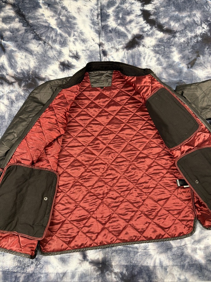John Varvatos Black Diamond Quilted Jacket Maroon Liner Double Zip ...