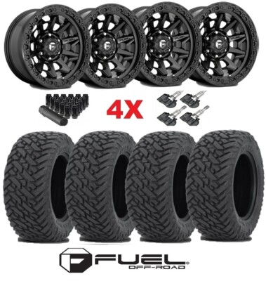 FUEL COVERT BLACK WHEELS W/ TIRES MT GRIPPER MUD 33 12.50 17 SET D694 ...