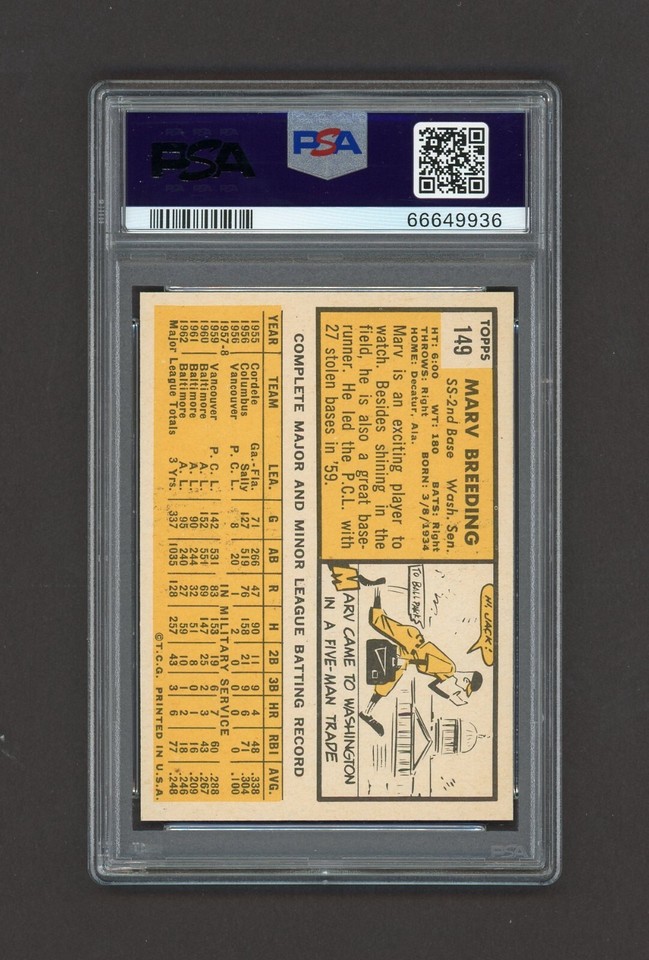 1963 TOPPS # 149 MARV BREEDING PSA 7 | eBay