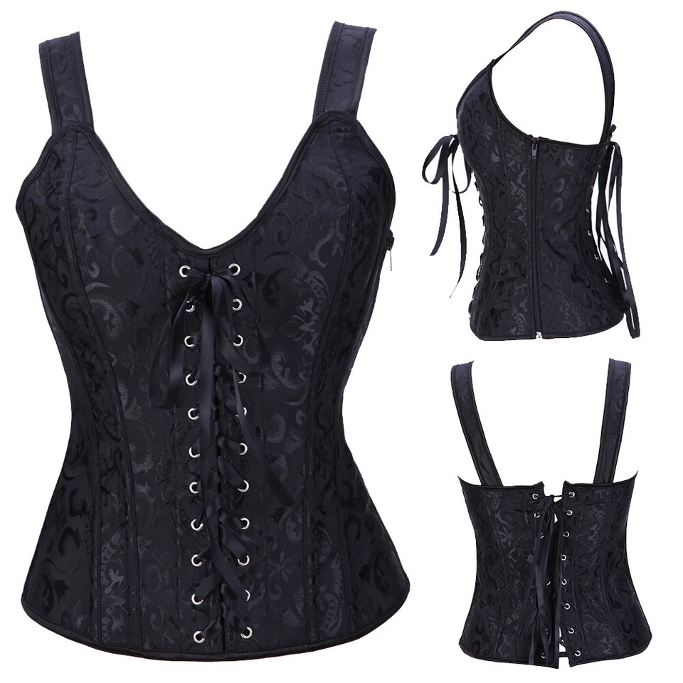 Women‘s Black Waist Training Corset Steampunk Gothic Basque Bustier ...