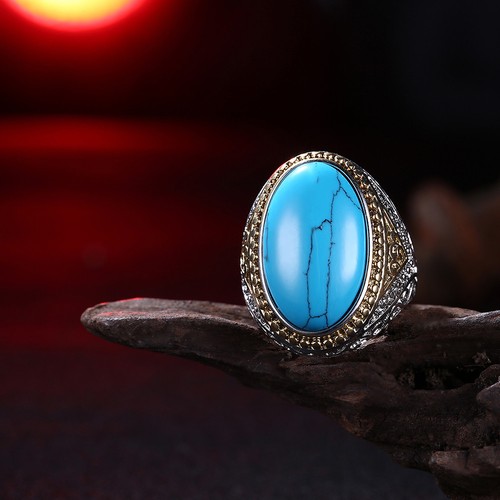 Yellow Gold Platinum Plated Halo Ring Kallaite Stone Blue B514 | eBay