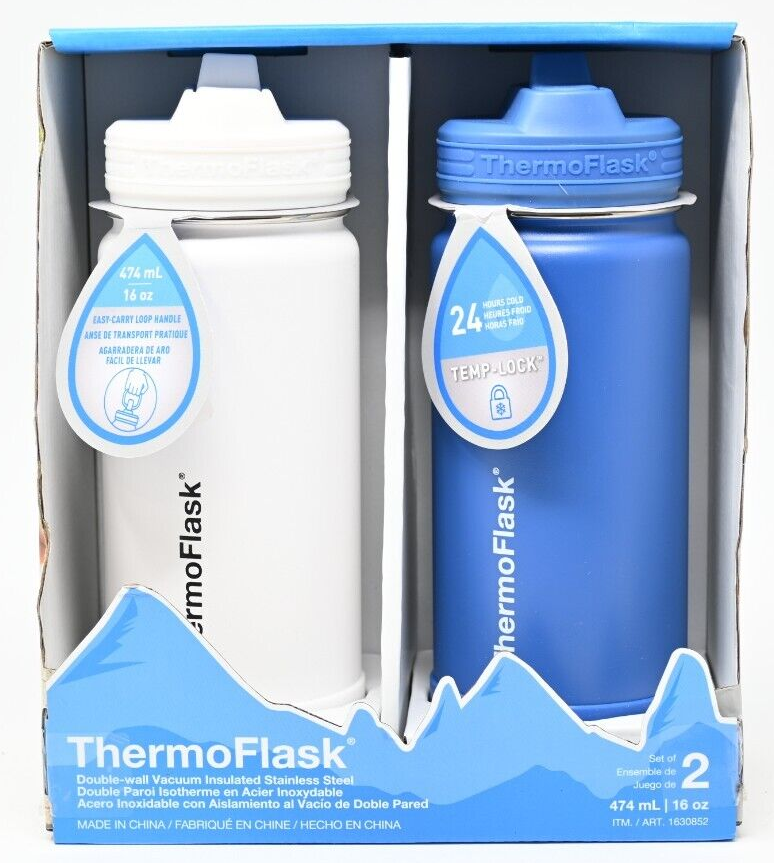 ThermoFlask 2-Pk 16 oz. Temp Lock Stainless Steel Insulated Bottle Blue ...
