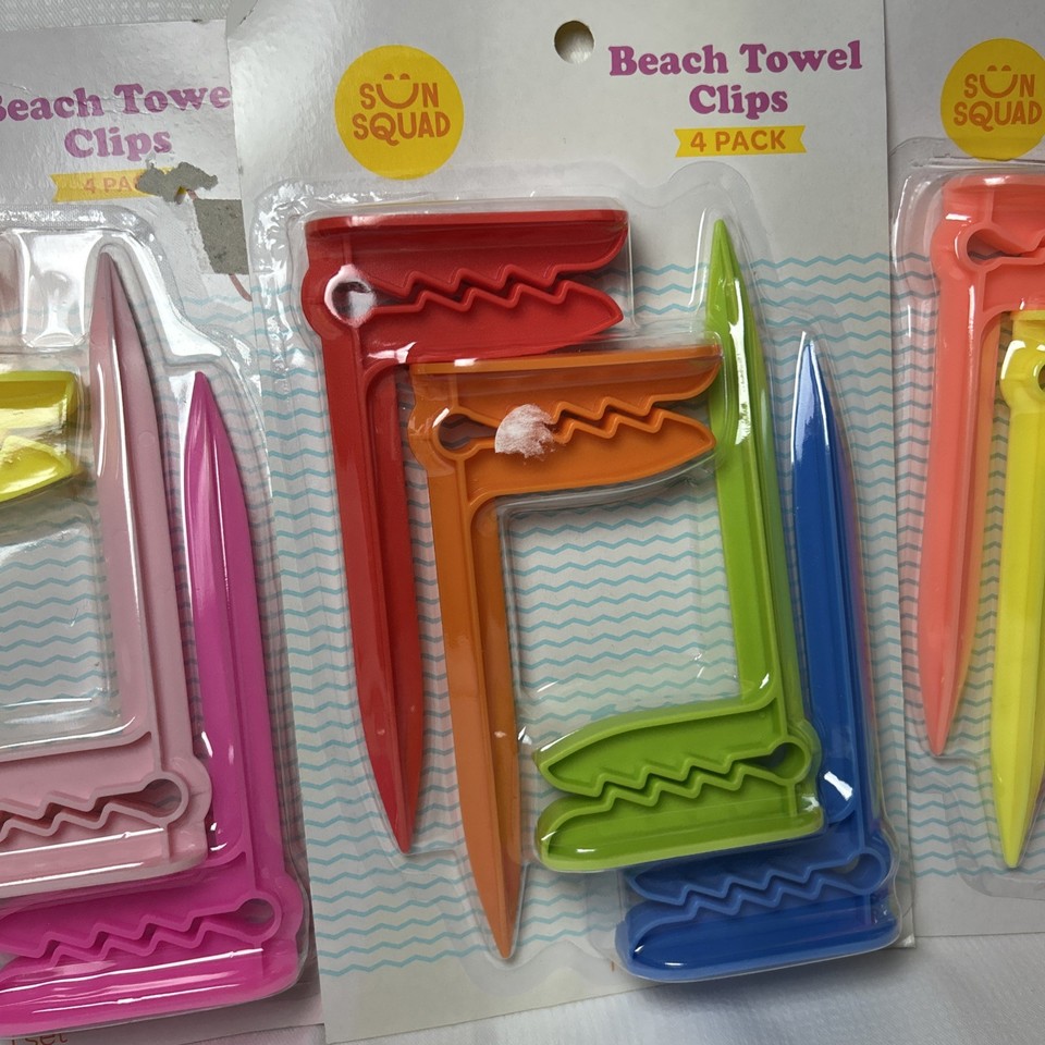 Lot Of 3 Set New Sun Squad Beach Towel Clips Outside Anchor Clip Spikes ...