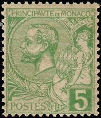 MONACO STAMP TIMBRE N° 22 " PRINCE ALBERT 1er 5 C VERT-JAUNE " NEUF X ...