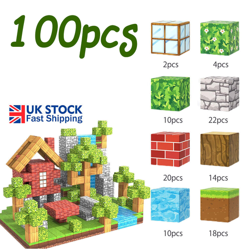 Minecraft Style Magnetic Blocks 100 Piece Construction Toy Imaginative ...