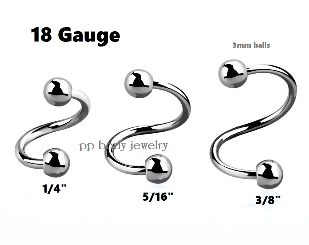 2pcs. 18G 1/4", 5/16", 3/8" Surgical Steel Spiral Twister Ear Nose ...