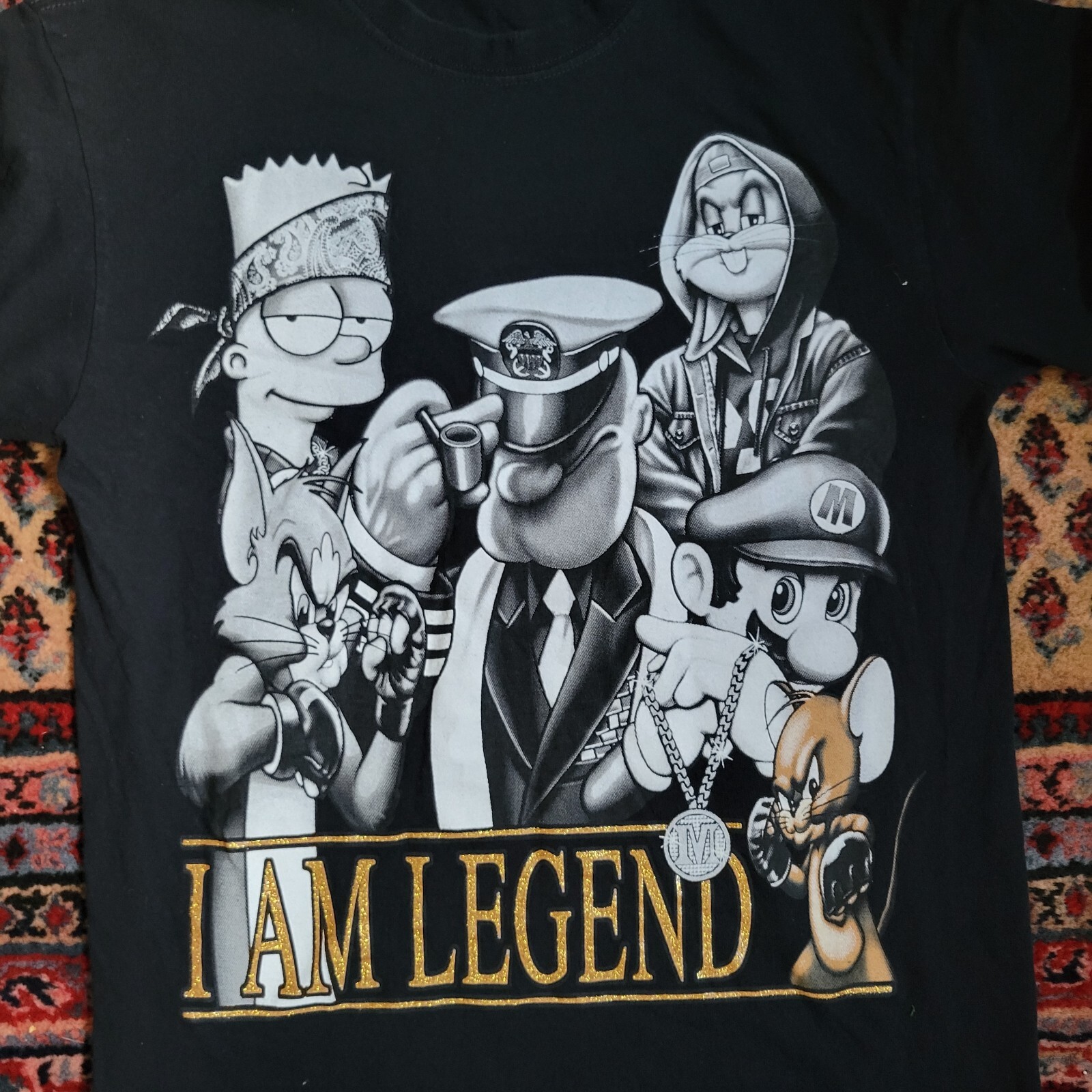 Vintage Black Shirt Mario Popeye Bart Sylvester I Am … - Gem