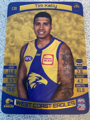 2021 Afl Teamcoach Tim Kelly West Coast Gold Card Insert 💛💙💛💙 | eBay
